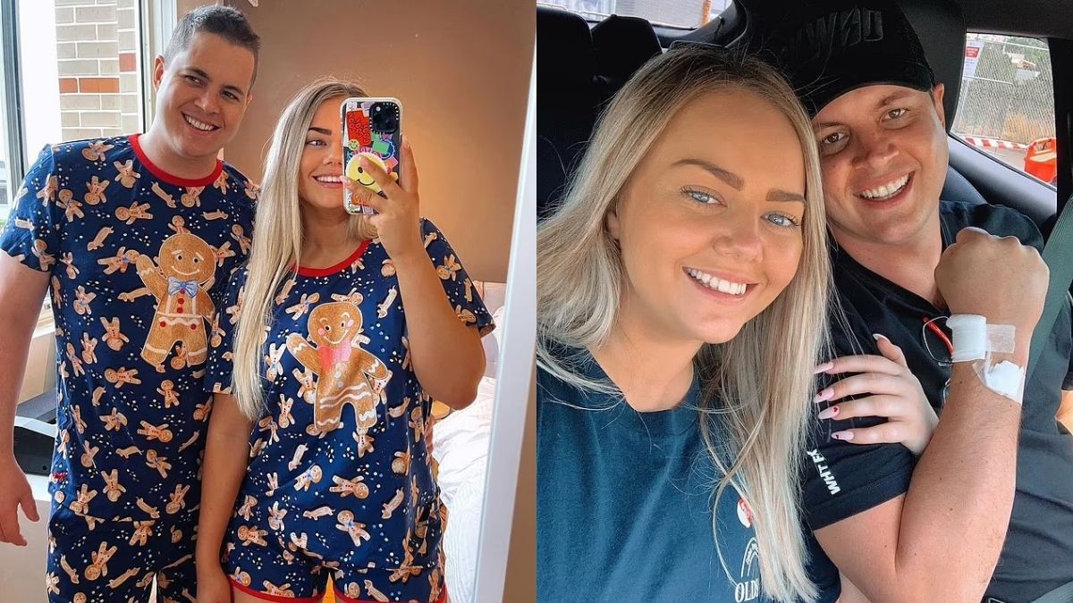 Johnny Ruffo dons festive-themed pyjamas with girlfriend Tahnee Sims as ...